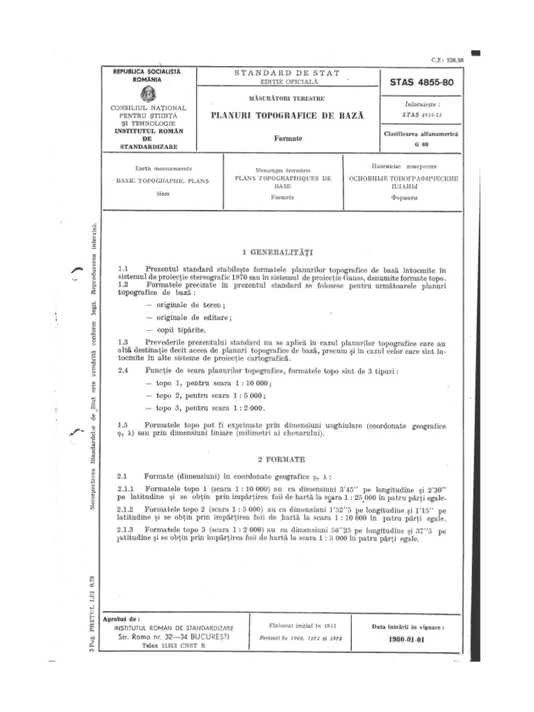 STAS 4855-80 - Masuratori Terestre. Planuri Topografice de Baza ...