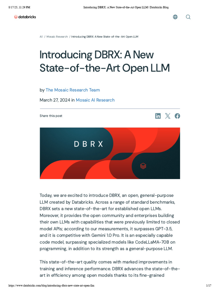 Introducing DBRX - A New State-Of-The-Art Open LLM - Databricks Blog | PDF | Artificial ...