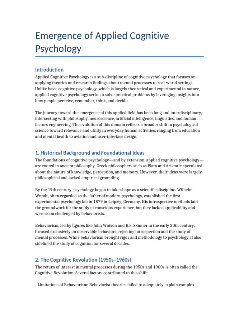 Applied Cognitive Psychology Overview | PDF | Psychology | Cognition