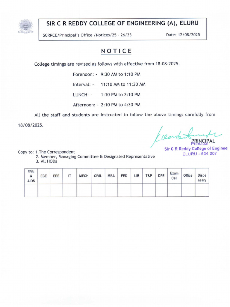 Revised College Timings | PDF