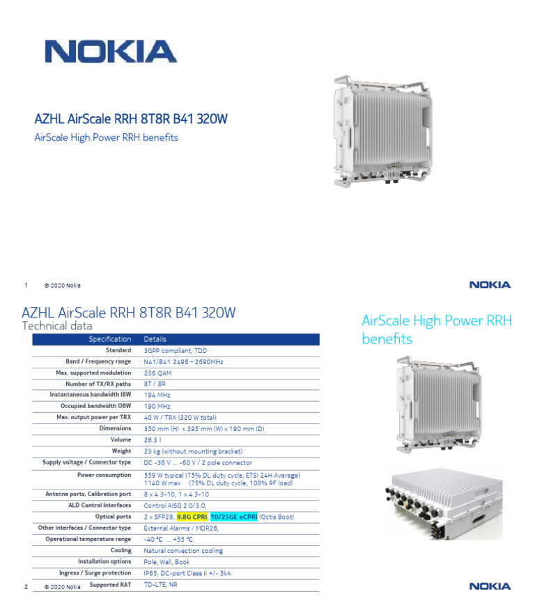 Nokia AZHL AirScale RRH Specifications | PDF | Radio Technology ...