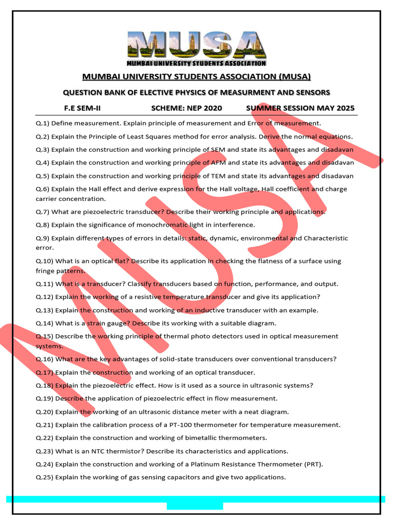 QB MUSA Elective Physics of Measurement and Sensor | PDF | Thermometer | Sensor