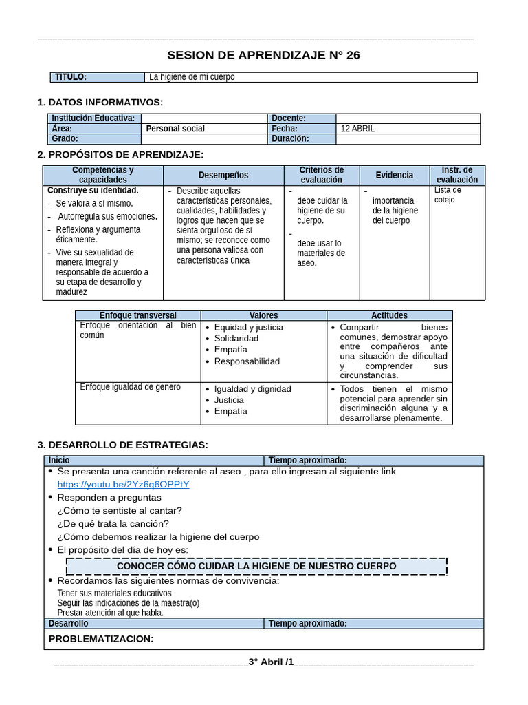 Higiene Personal: Cuidado del Cuerpo | PDF | Evaluación | Aprendizaje