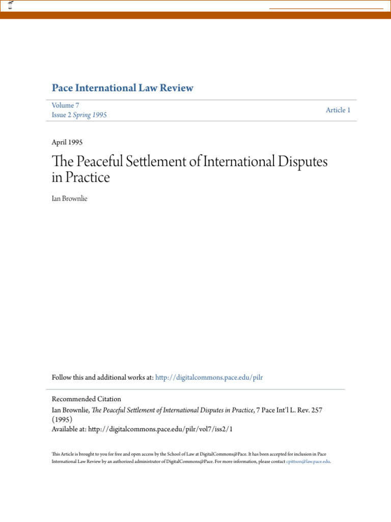 Settlement Disputes Brownlie | PDF | Arbitration | Mediation