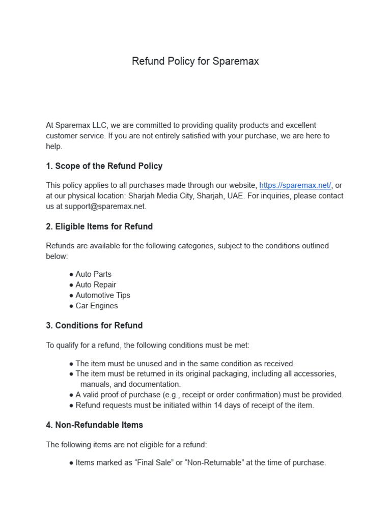 Sparemax Refund Policy Overview | PDF | Receipt