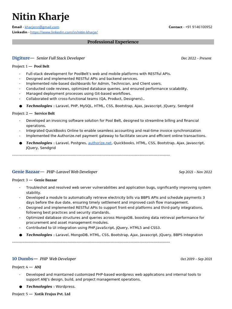 Nitin Kharje - SR - Full - Stack - Dev | PDF | Ajax (Programming) | J Query