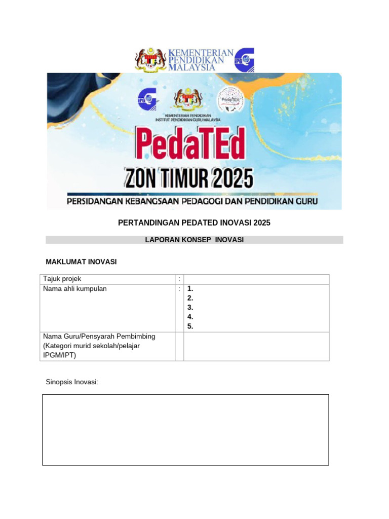 Edaran Template Laporan Projek Inovasi Pedated 2025 | PDF