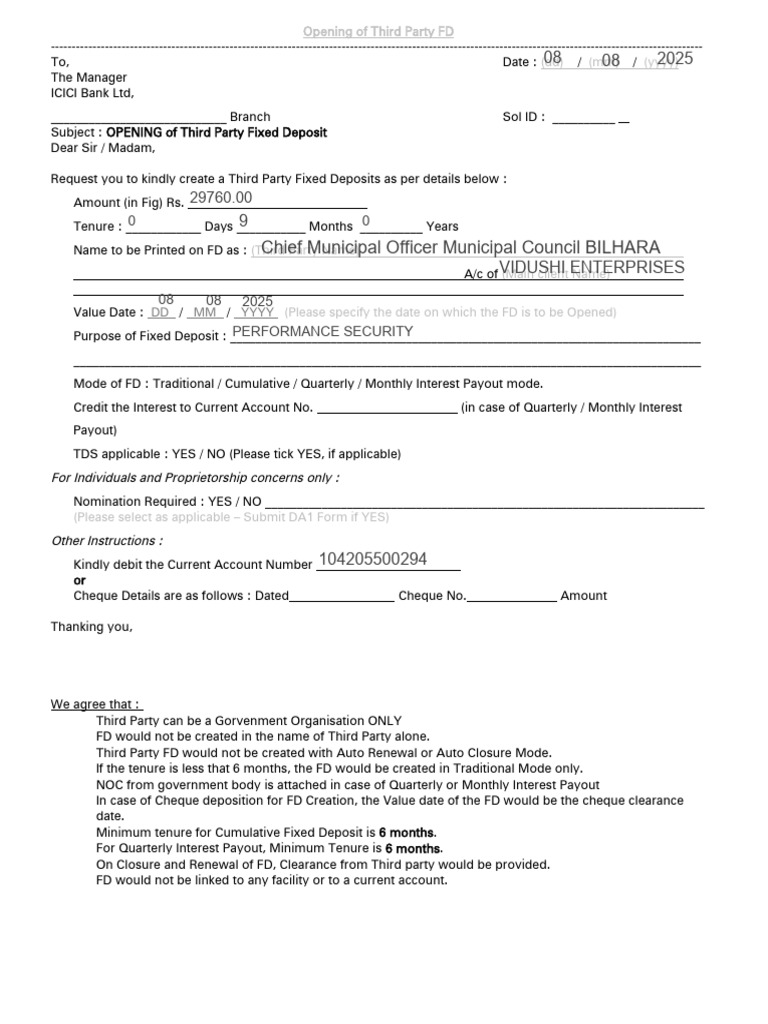 Third Party Fixed Deposit Request Form | PDF | Interest | Personal Finance