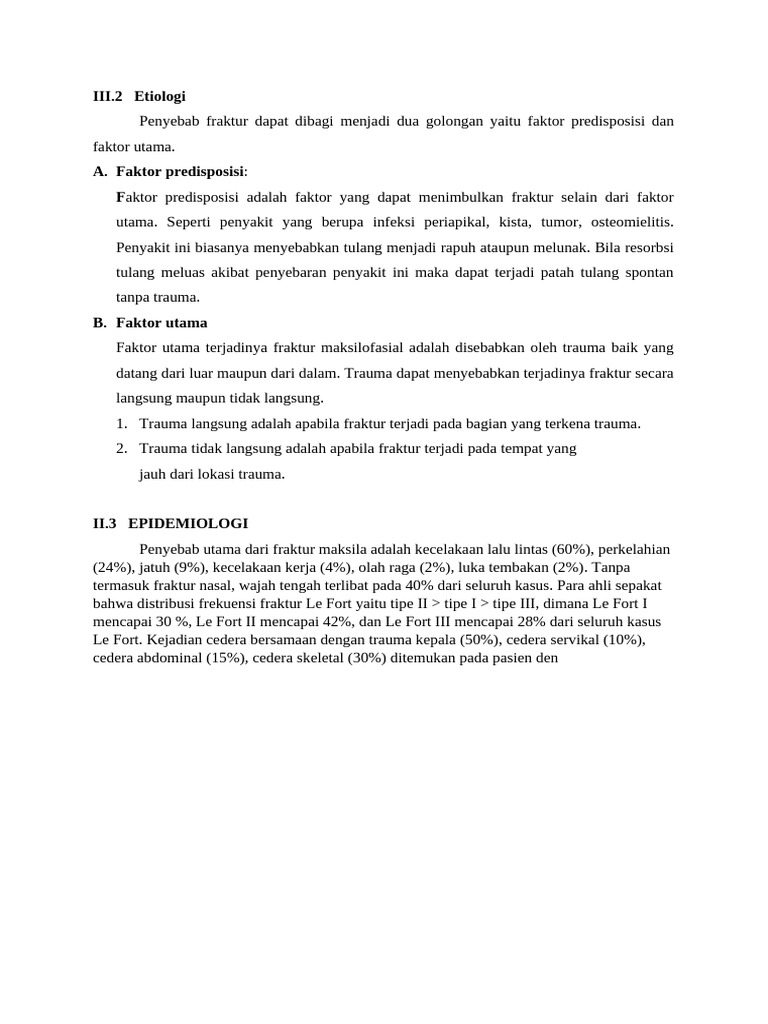 Penyebab dan Epidemiologi Fraktur Maksilofasial | PDF