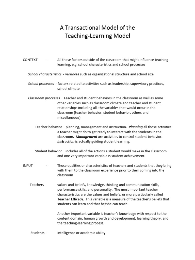 Transactional Model in Education | PDF | Teachers | Behavior