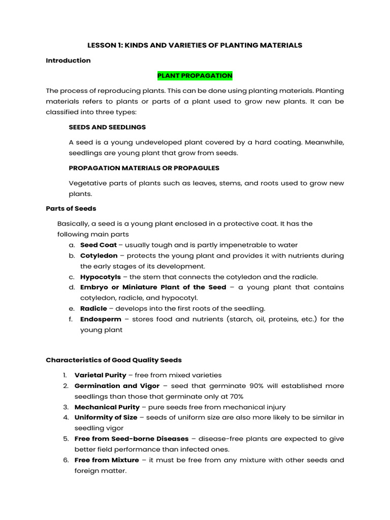 Types of Planting Materials Explained | PDF | Seed | Branches Of Botany