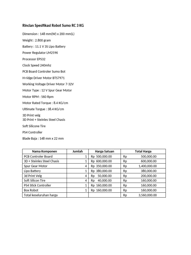 Sumo Robot RC 3KG Specifications | PDF