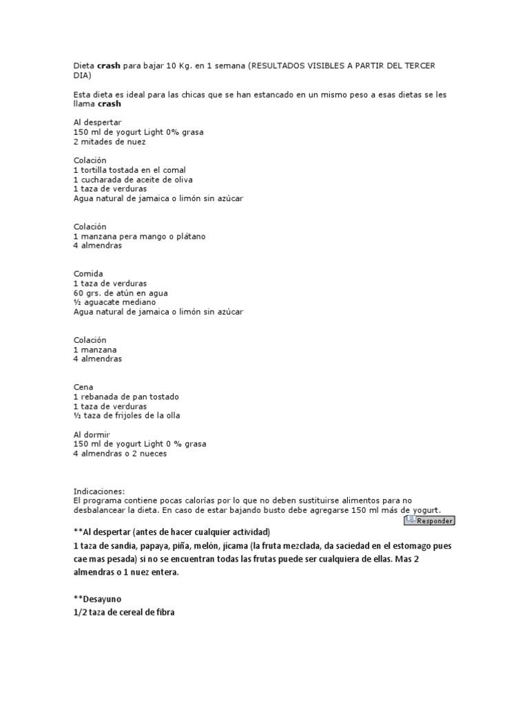 Dieta Crash para Bajar 10 KG | PDF | tostada | Alimentos