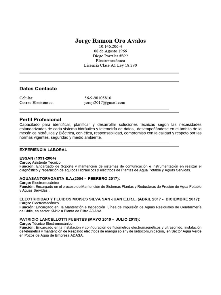 Electromecánico con amplia experiencia laboral | PDF