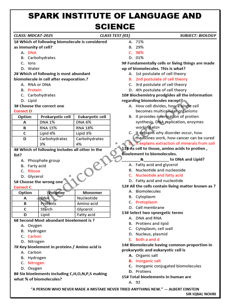 BIOMOLECULES TEST (Medicoengineer - Com) 1 To 6 | PDF | Carbohydrates ...
