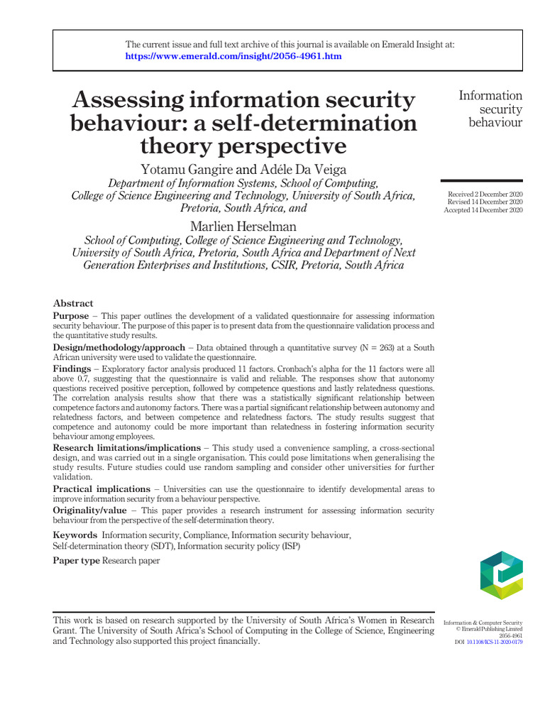 A Conceptual Model of Information Securi | PDF | Cronbach's Alpha ...