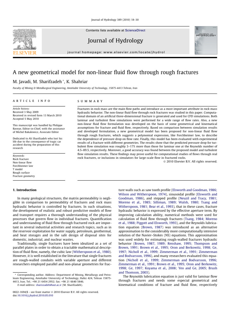 A New Geometrical Model For Non-Linear Fluid Flow Through Rough ...