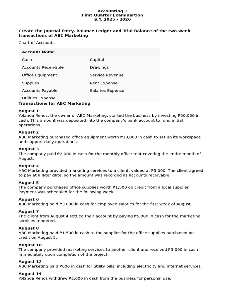 ABC Marketing Journal Entries & Trial Balance | PDF | Debits And ...