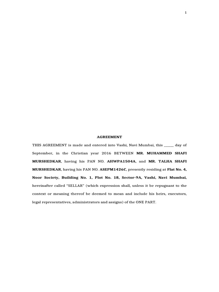 Agreement - Asif Sayed 25.08.2016 | PDF | Property Law | Common Law