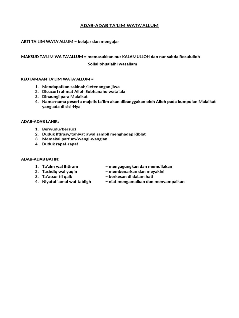 Adab-Adab Ta'lim | PDF