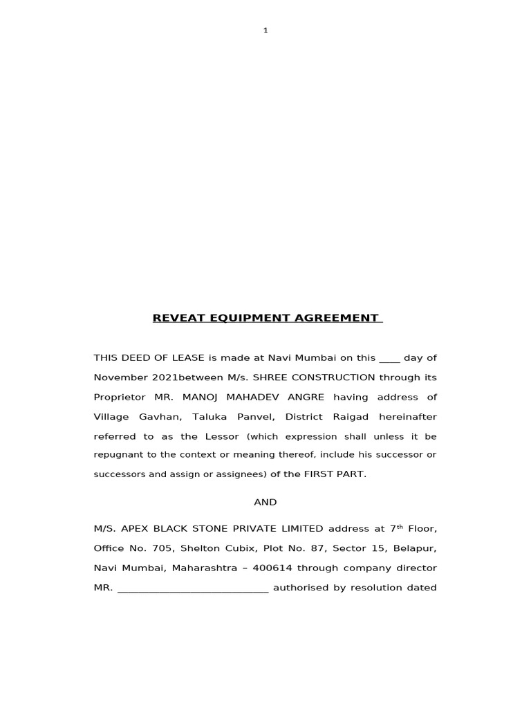 Rental Equipment Agreement | PDF | Lease | Real Property Law