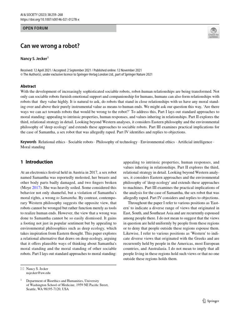 Jecker - Can We Wrong A Robot | PDF | Shinto | Ontology