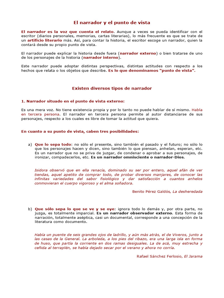 Tipos de narrador y su punto de vista | PDF | Narración