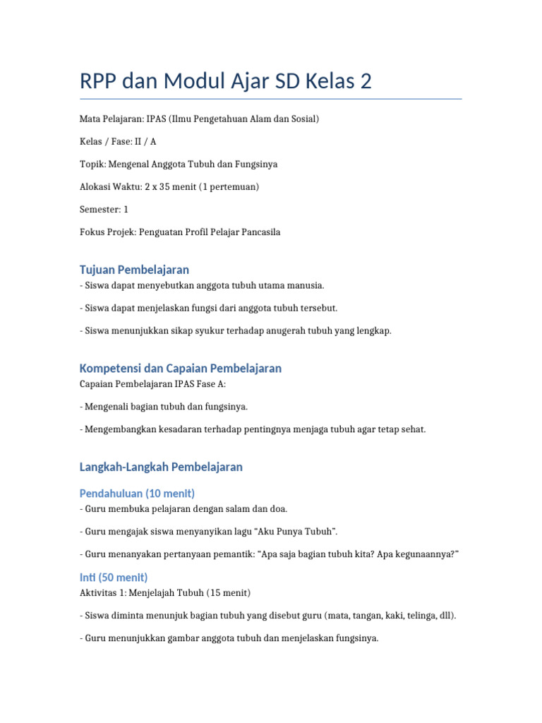 RPP Modul Ajar Kelas 2 IPAS | PDF