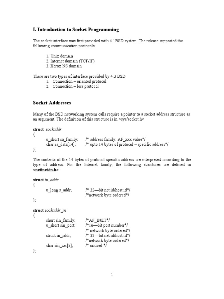 I. Introduction To Socket Programming: Struct Sockaddr | Download Free ...