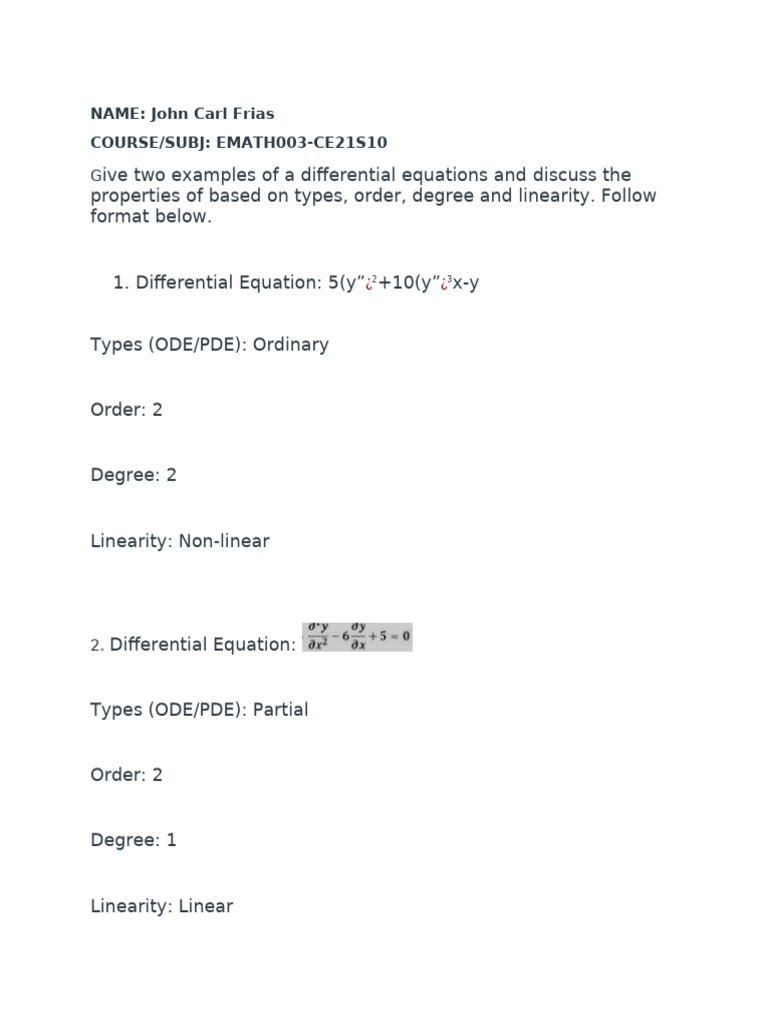Assignment #1.1 - Introduction To Differential Equations | PDF