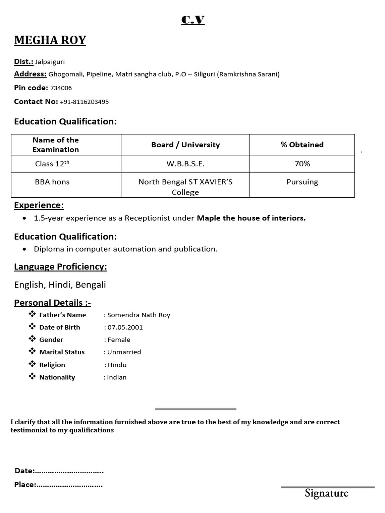 Megha Roy CV | PDF