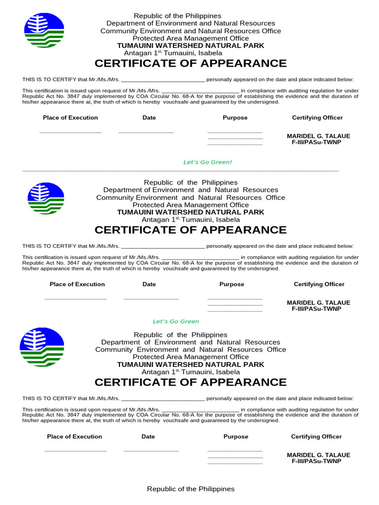 Certificate of Appearance - Tumauini | PDF | Regulatory Compliance ...
