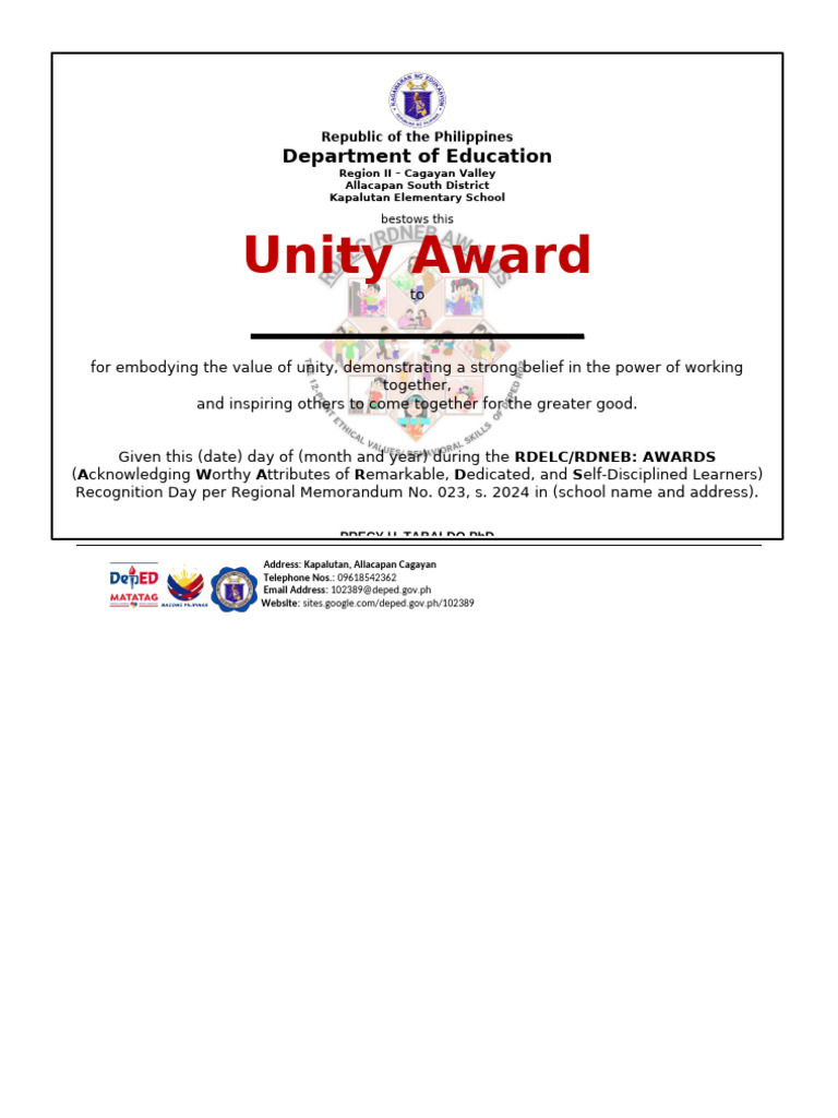 Unity Award Certificate Template | PDF