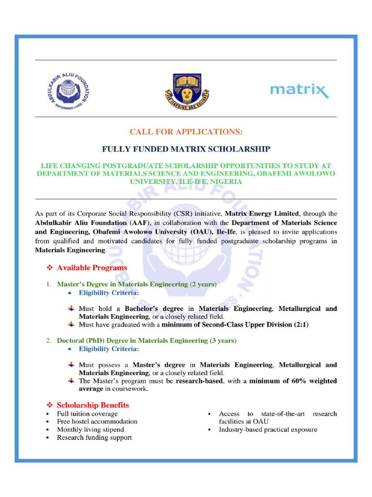 Fully Funded Masters and PHD Scholarship Program | PDF