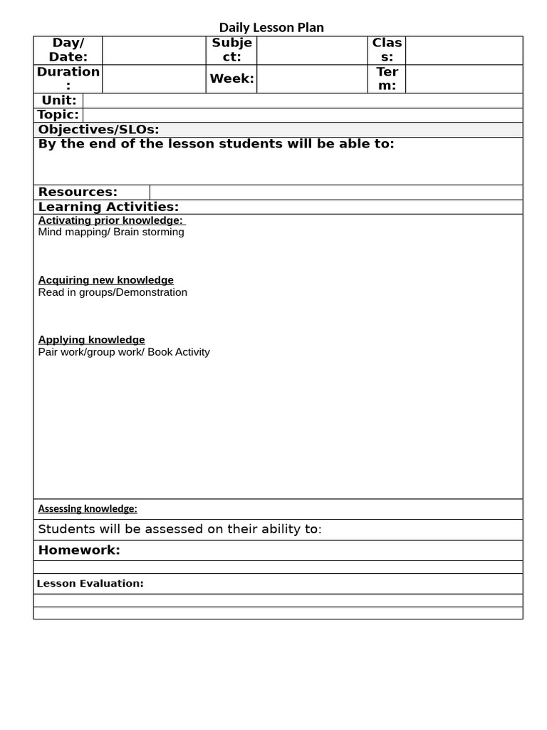 Lesson Plan Formate Edited | PDF