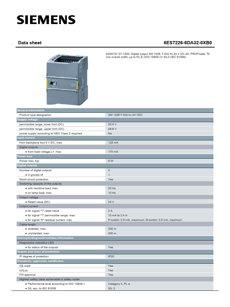 SIMATIC S7-1200 Digital Output SM 1226 | PDF | Power Supply | Electric ...