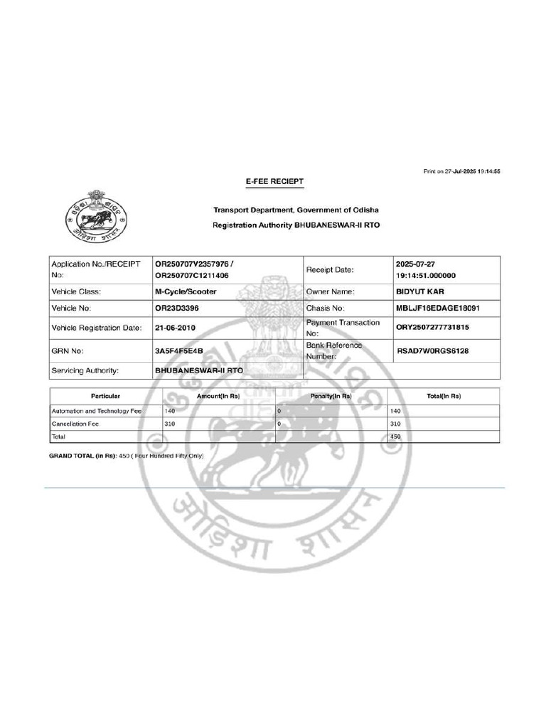 Cancellation Receipt | PDF