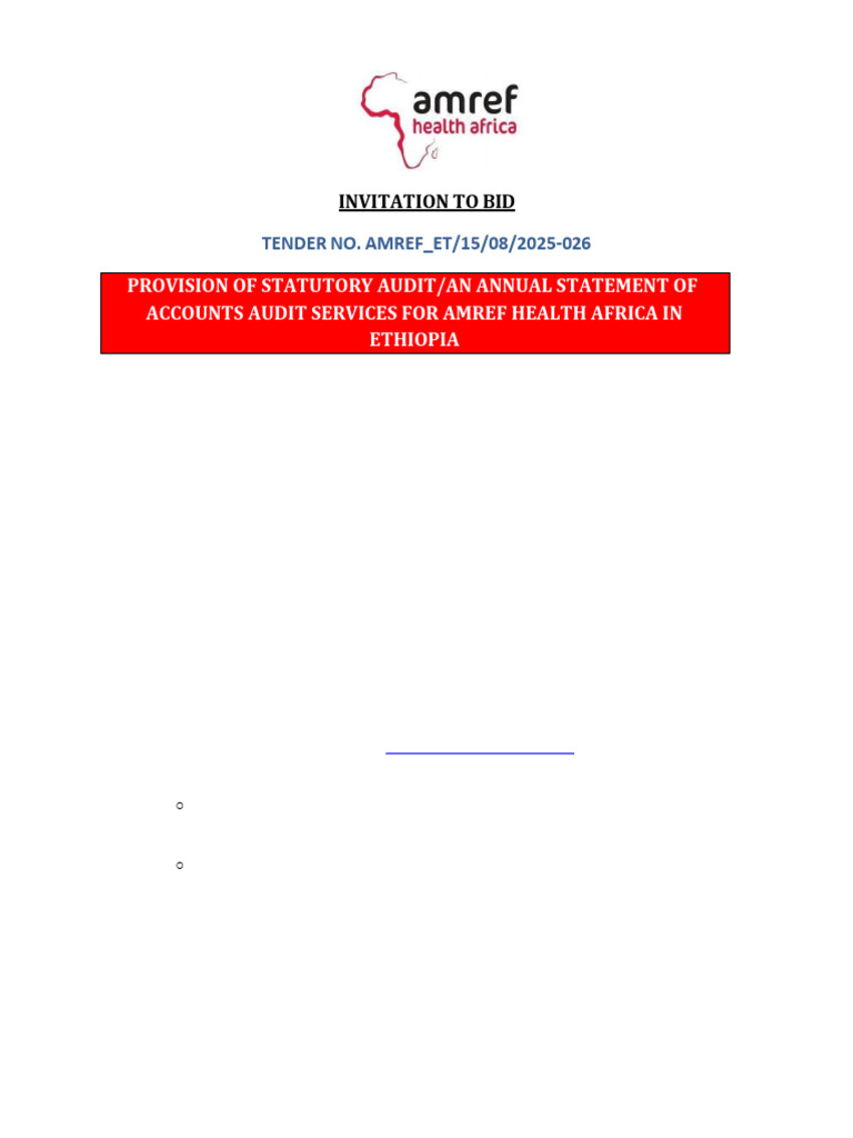 ToR Statutory Audit Amref 2025 - FV | PDF | Audit | Internal Control