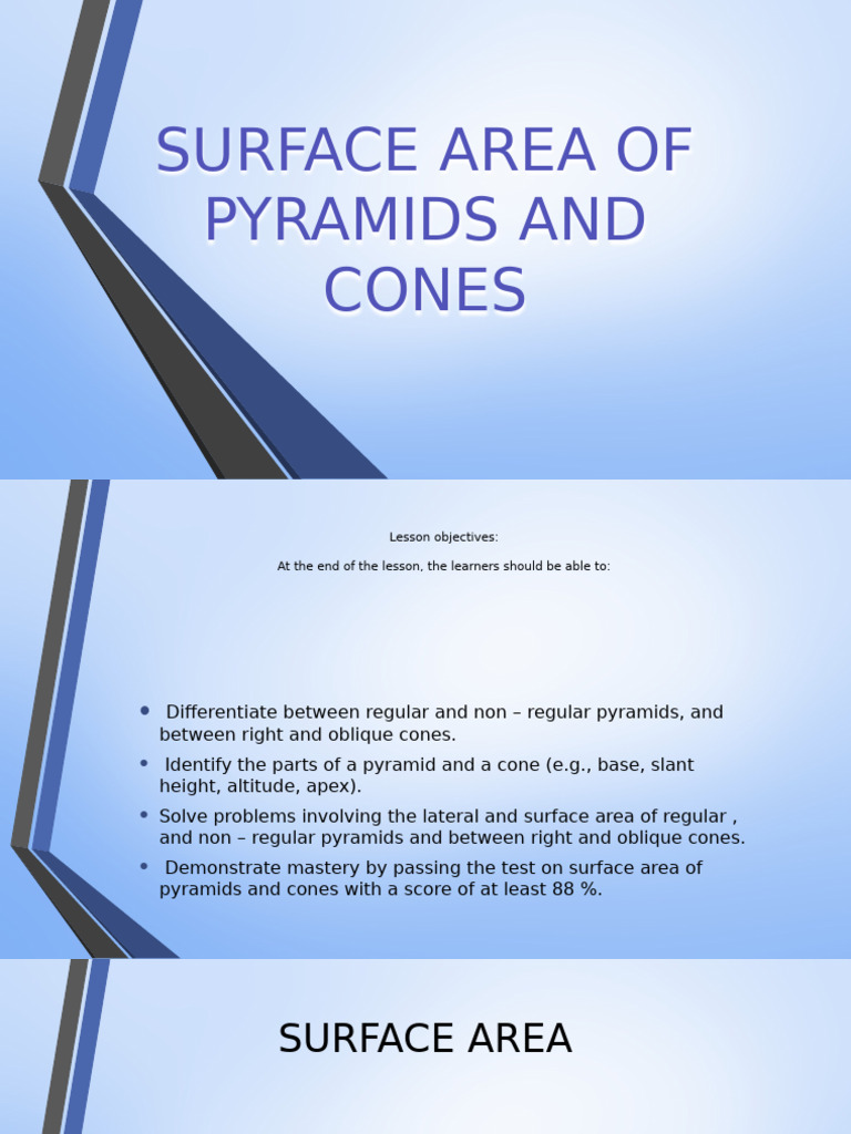 Surface Area of Pyramids and Cones | PDF | Area | Triangle