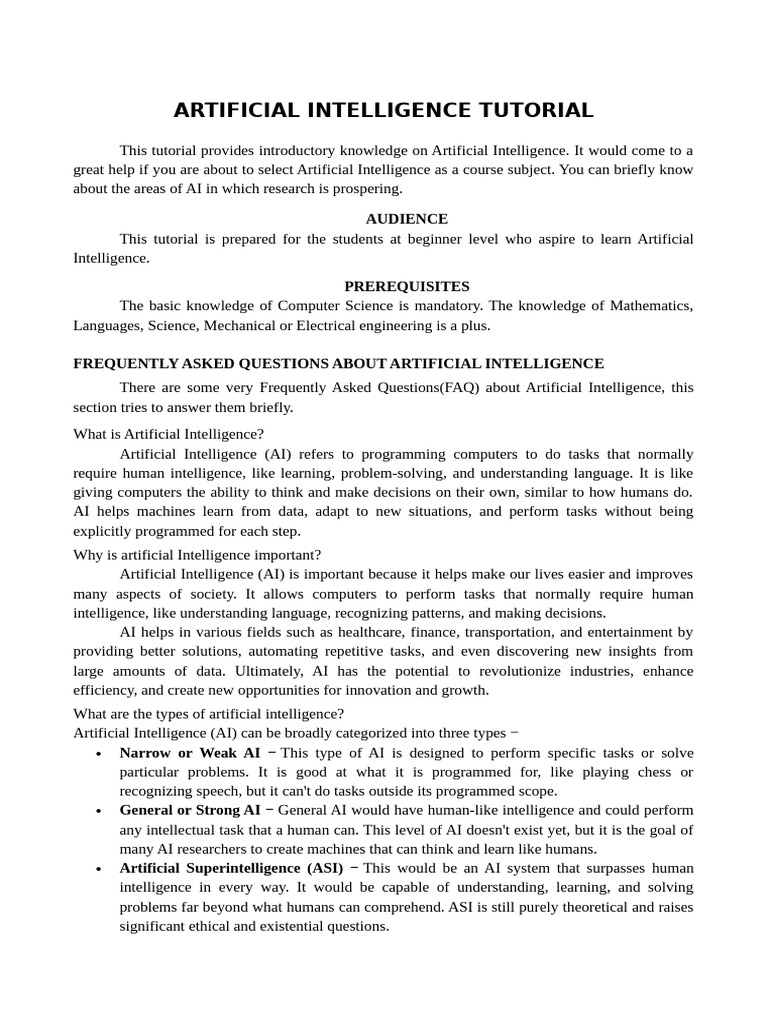 Artificial Intelligence Tutorial | PDF | Artificial Intelligence | Intelligence (AI) & Semantics