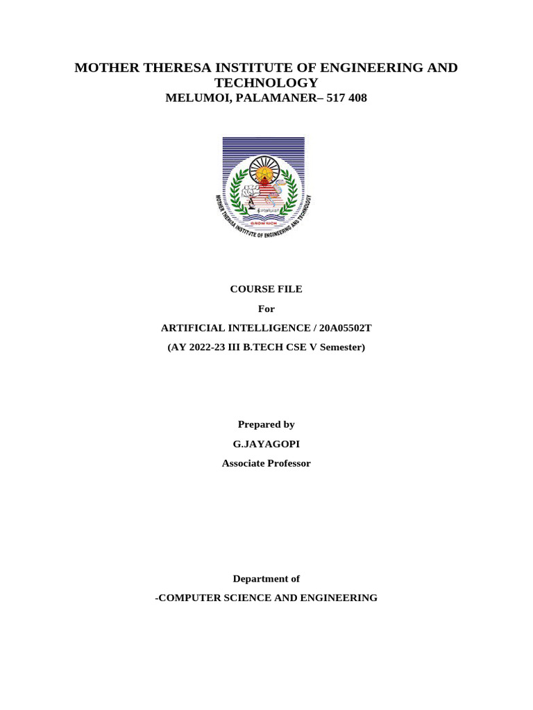 Couse File - Artificial Intelligence | PDF | Logic | Artificial Intelligence