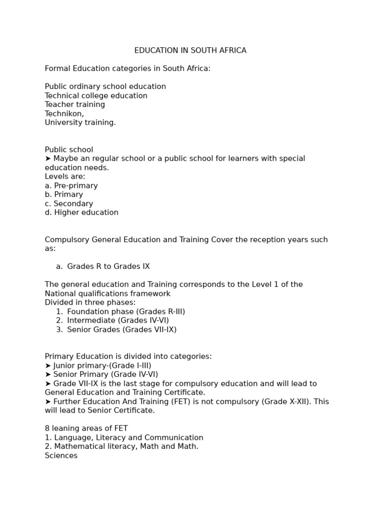 Handouts in Educ. in South Africa | PDF