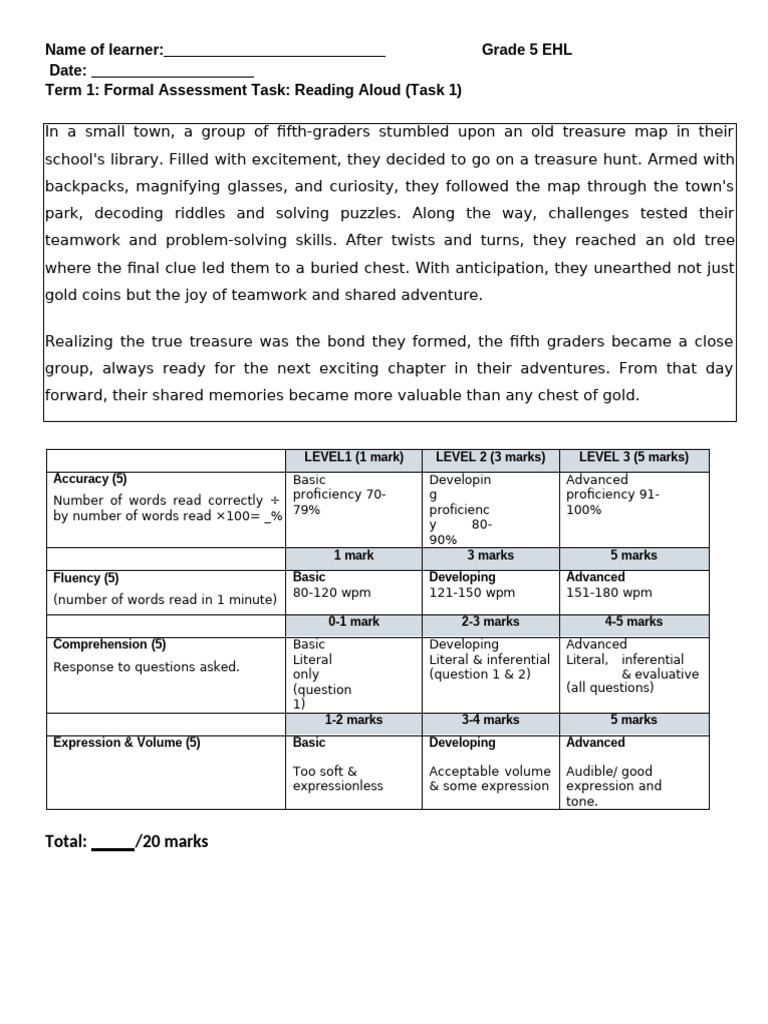 Grade 5 Reading Aloud Assessment Guide | PDF | Human Communication ...