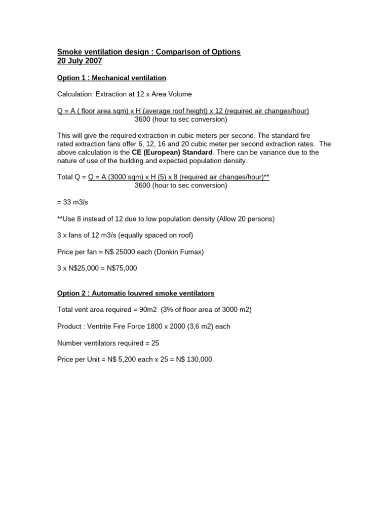 Smoke Ventilation Design Comparison of Options | PDF