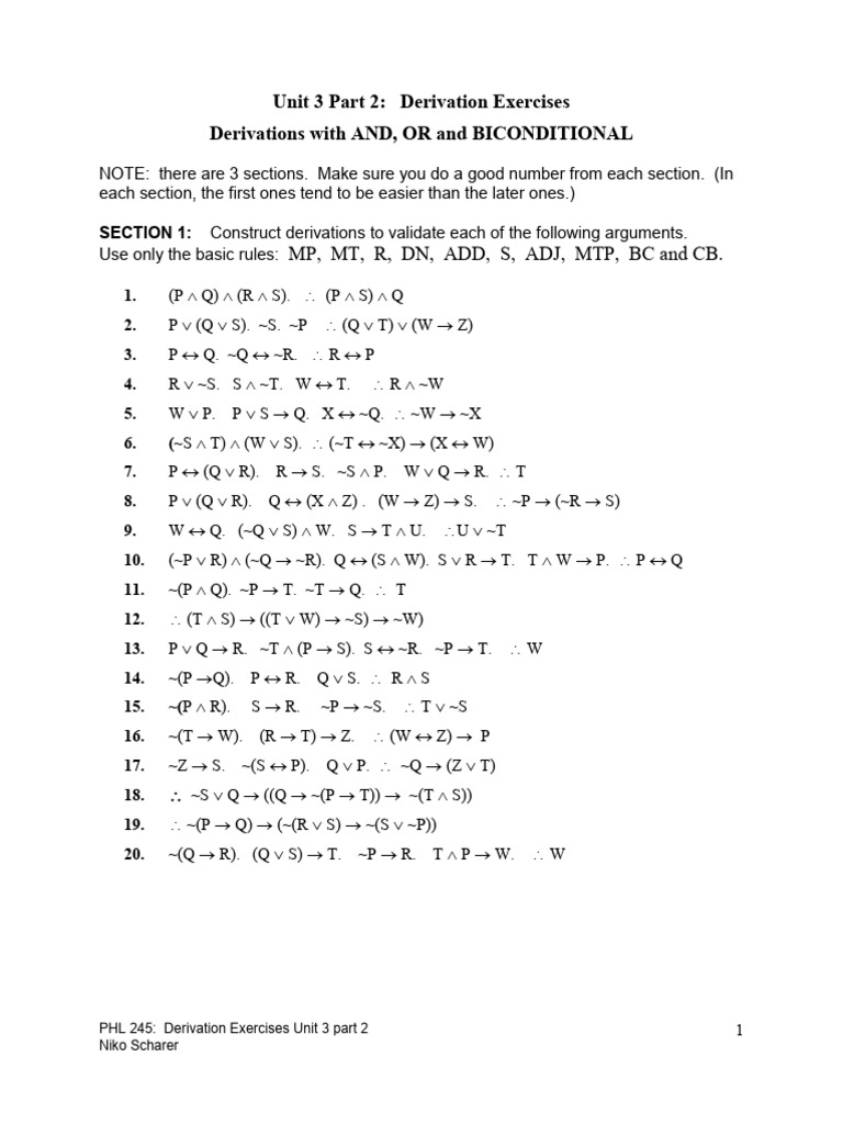 Logic Derivation Exercises Unit 3 | PDF | Chess Openings | Logic