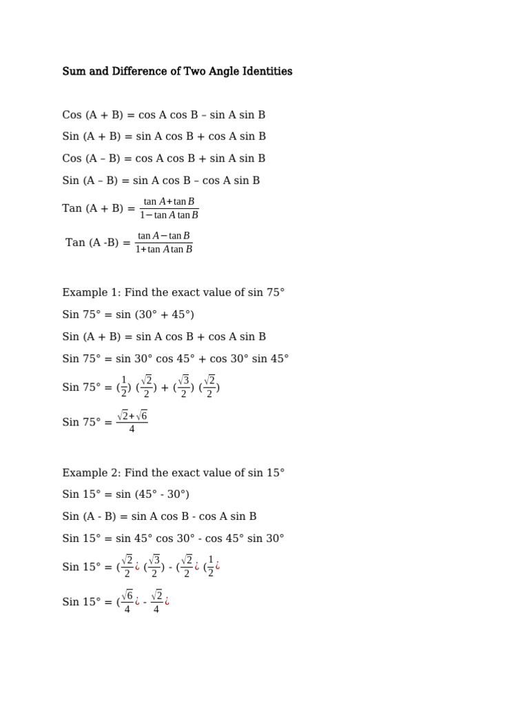 Angle Sum and Difference Identities | PDF | Geometry | Rotation