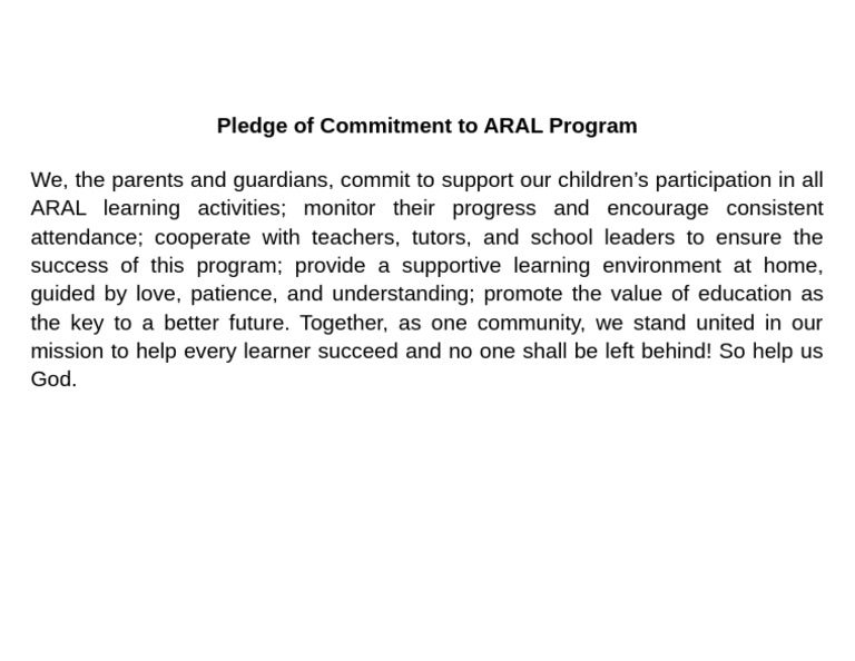Pledge of Commitment To ARAL Program | PDF