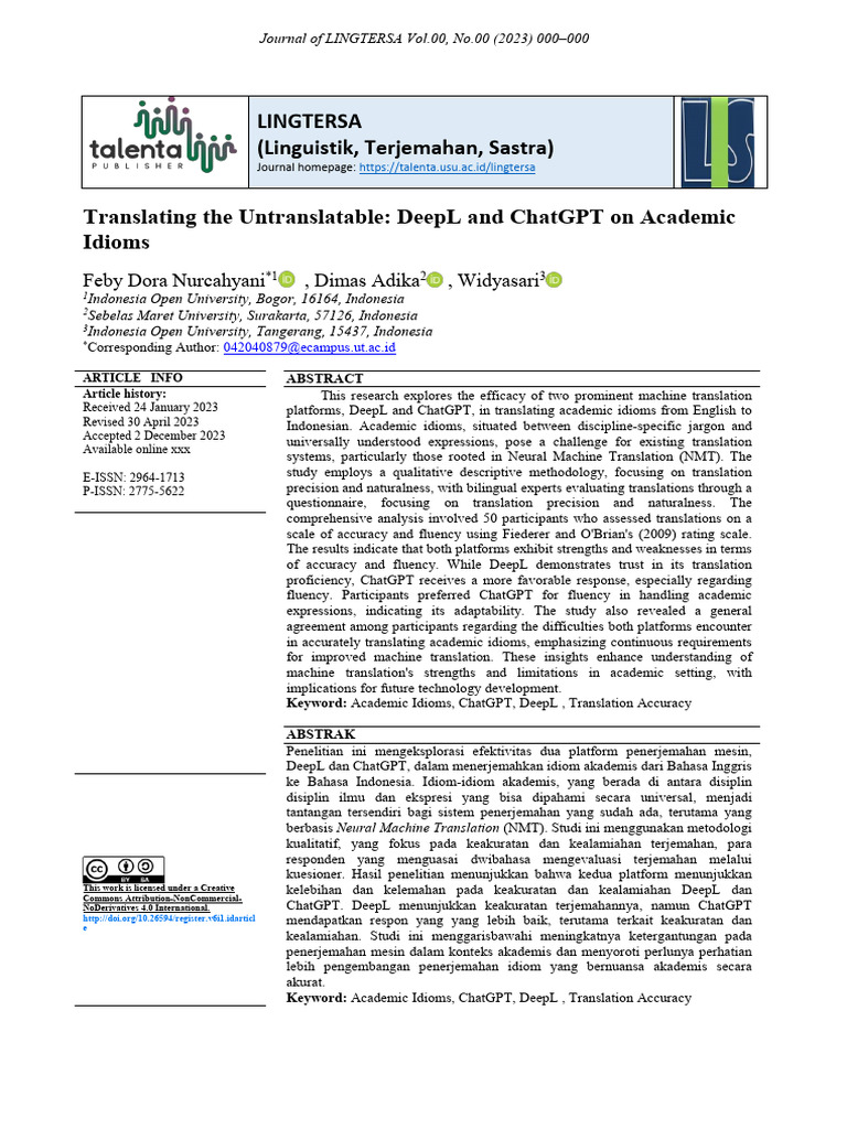 Translating The Untranslatable DeepL and ChatGPT o | PDF | Translations ...