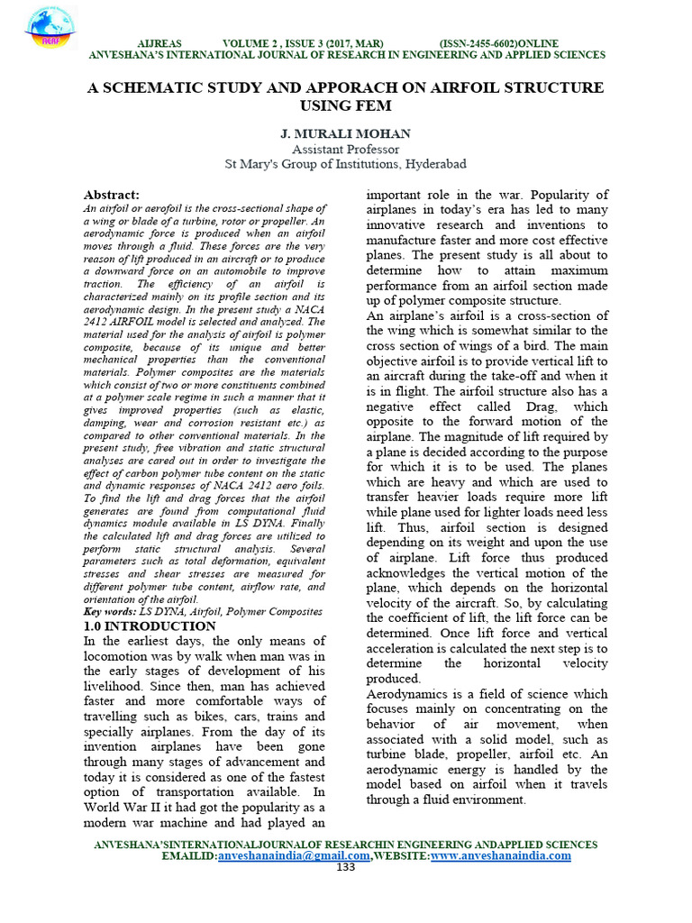 A Schematic Study and Apporach on Airfoil Structure Using Fem | PDF ...
