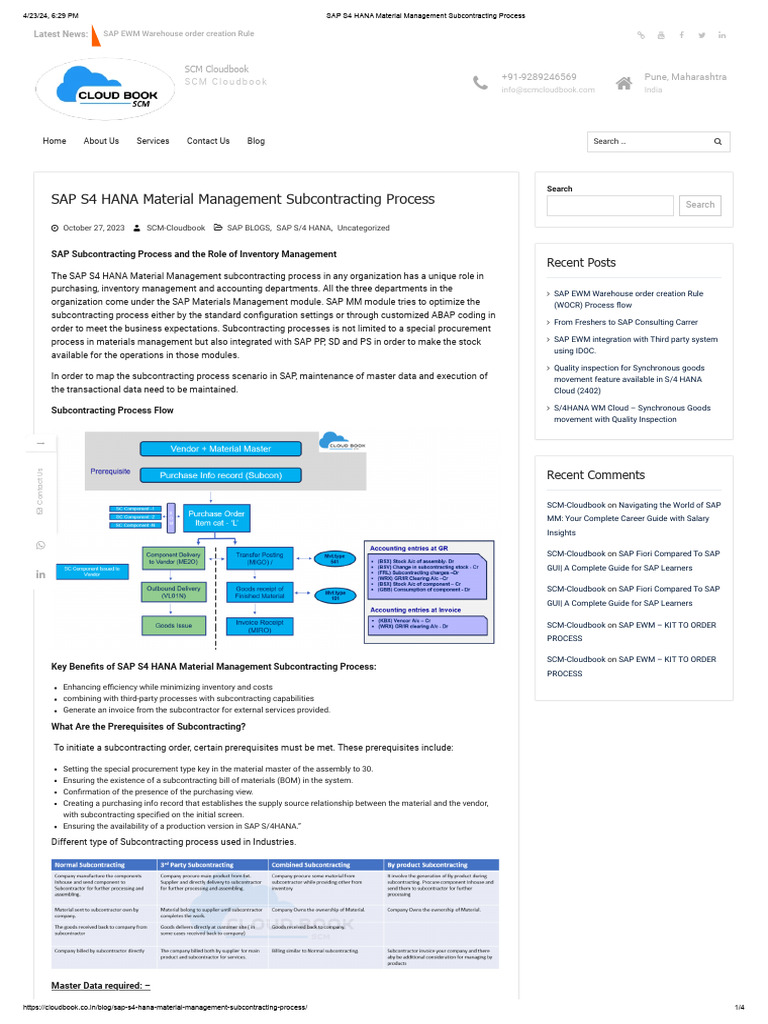 SAP MMPP S4 HANA Material Management Subcontracting Process | PDF ...
